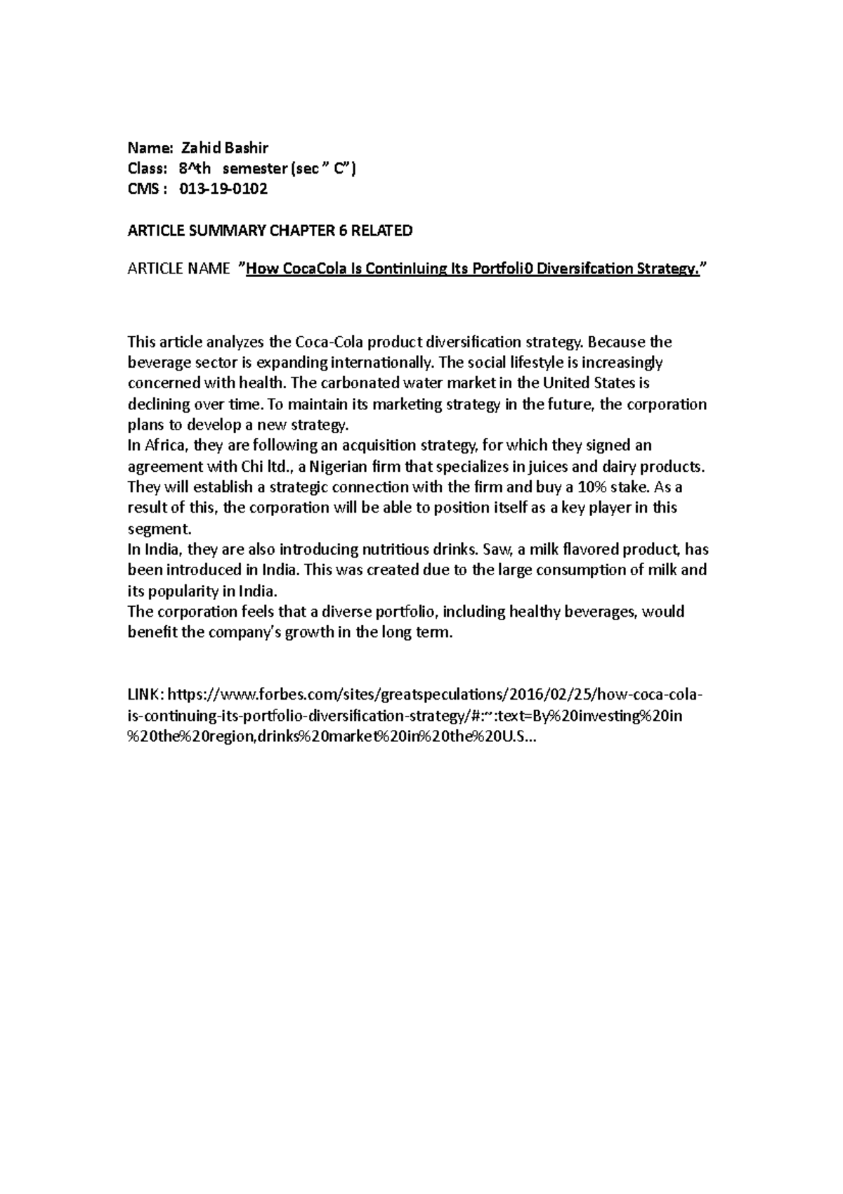 Article Summary Chapter 6 Related - Name: Zahid Bashir Class: 8^th ...