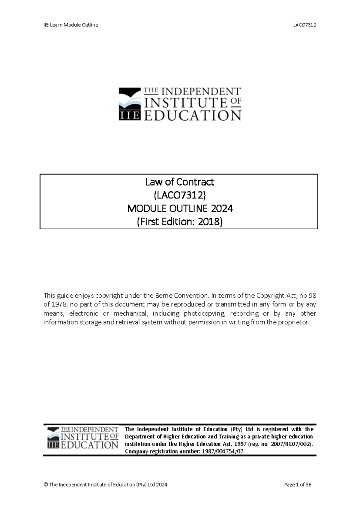 LACO7312 MO - Summary Law of Contract - Law of Contract (LACO 7312 ...
