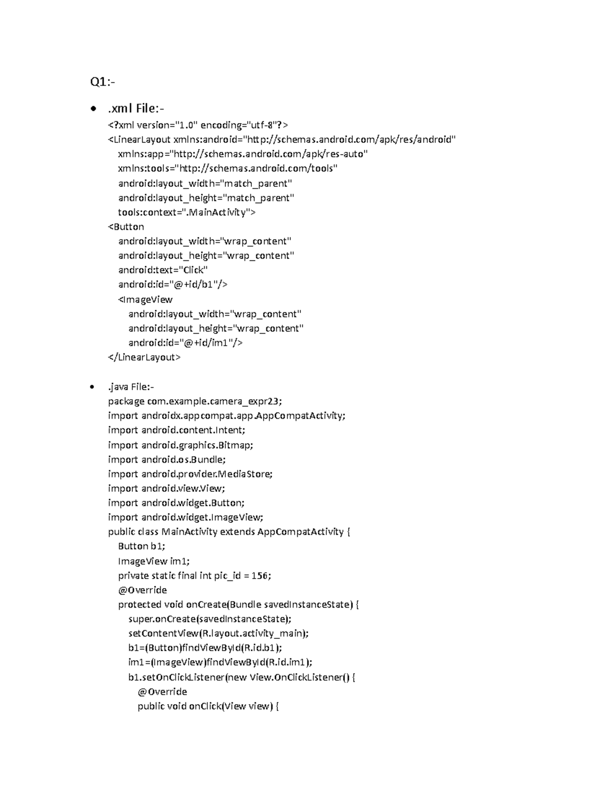 Pr 23 - Mad practical - Q1:- • .xml File:-