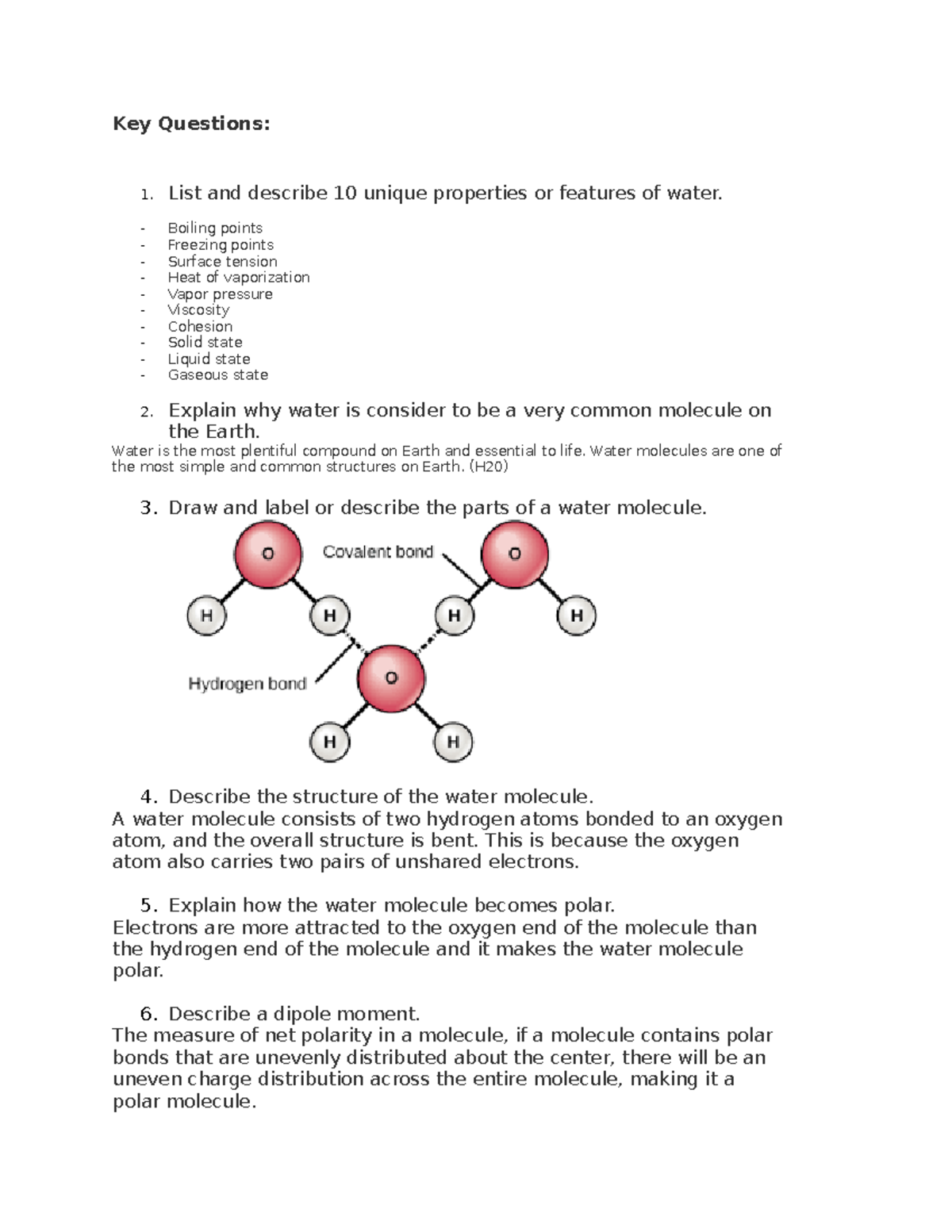 Chapter 2 Study Guide - Key Questions: List and describe 10 unique ...