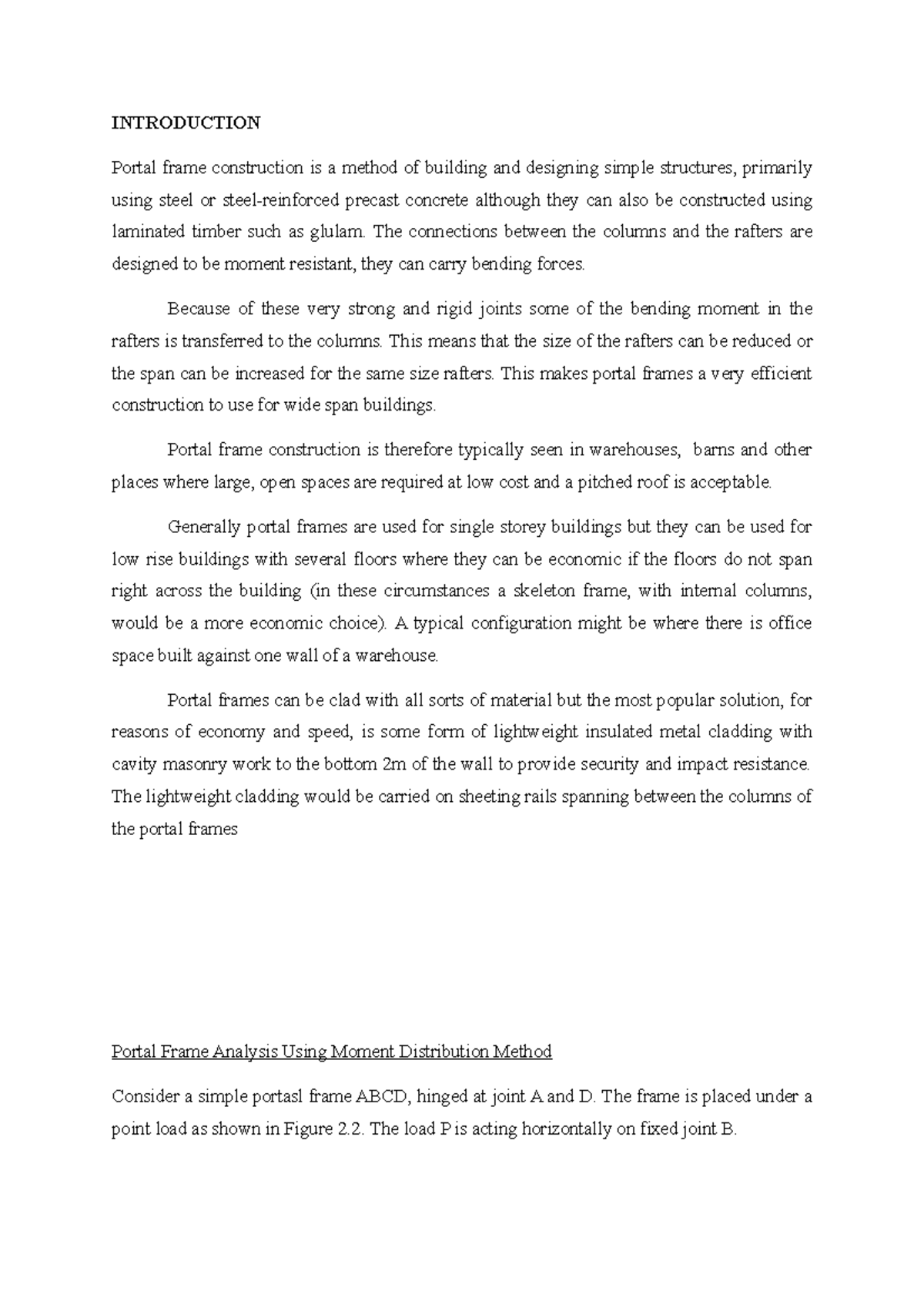 LAB SA UK 2 - Lab Structural Analysis UK2 - INTRODUCTION Portal frame ...