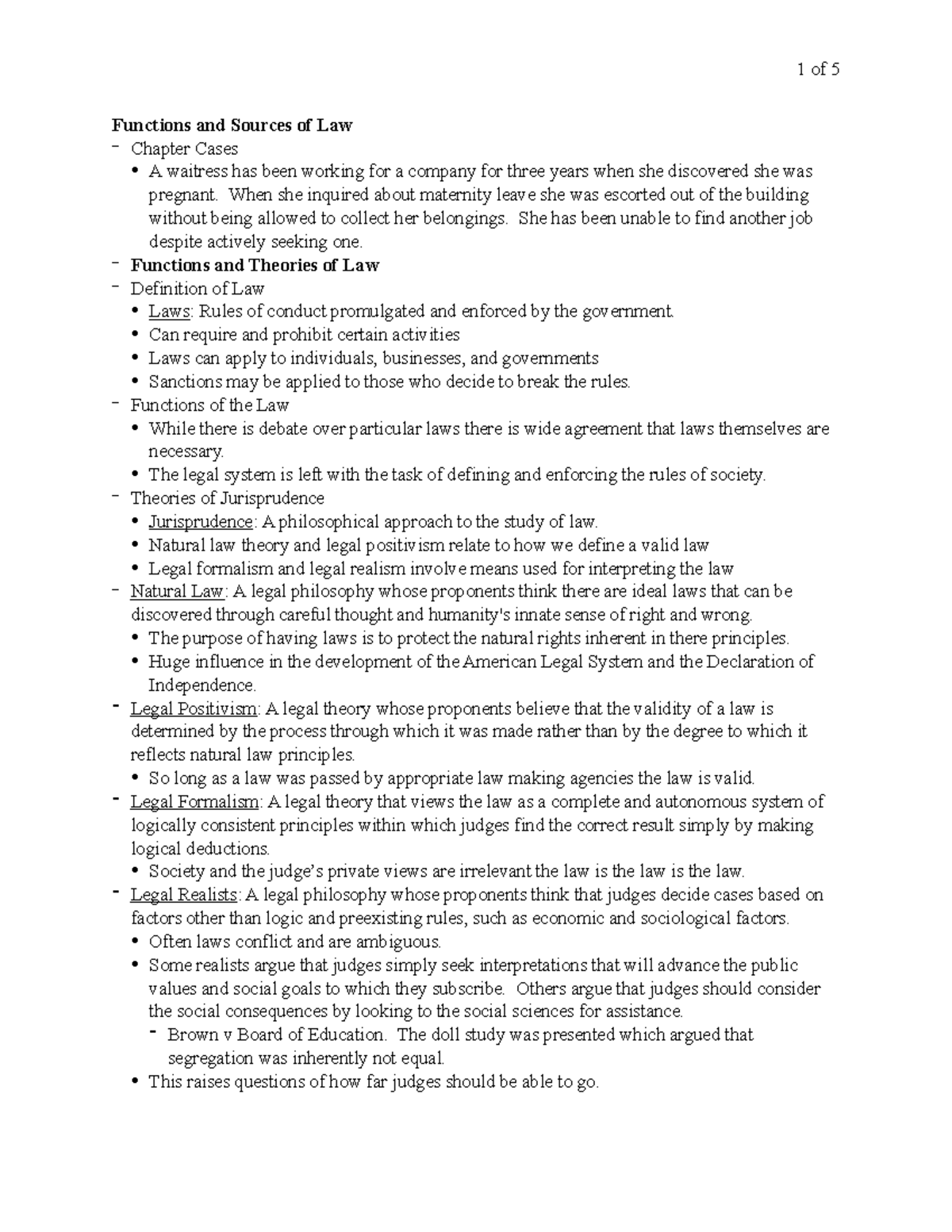Chapter 2 Book Notes - 1! of !5 Functions and Sources of Law Chapter ...