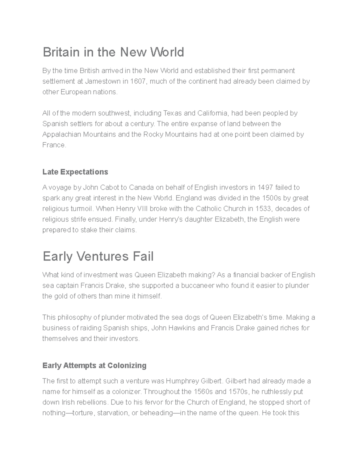 Britain in the New World - All of the modern southwest, including Texas ...