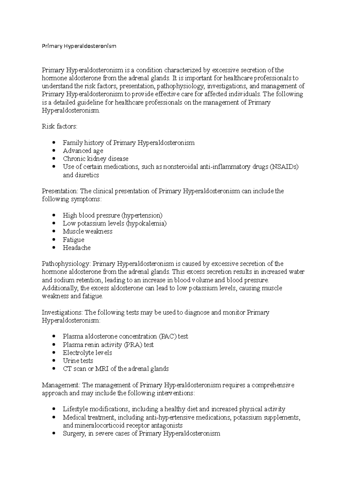 Primary Hyperaldosteronism - Primary Hyperaldosteronism Primary ...