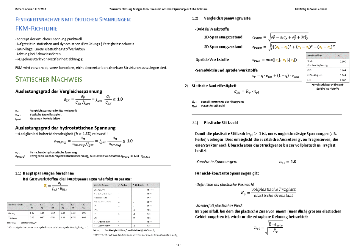Zusammenfassung FKM - Warning: TT: undefined function: 32 FESTIGKEITSNACHWEIS MIT ÖRTLICHEN ...