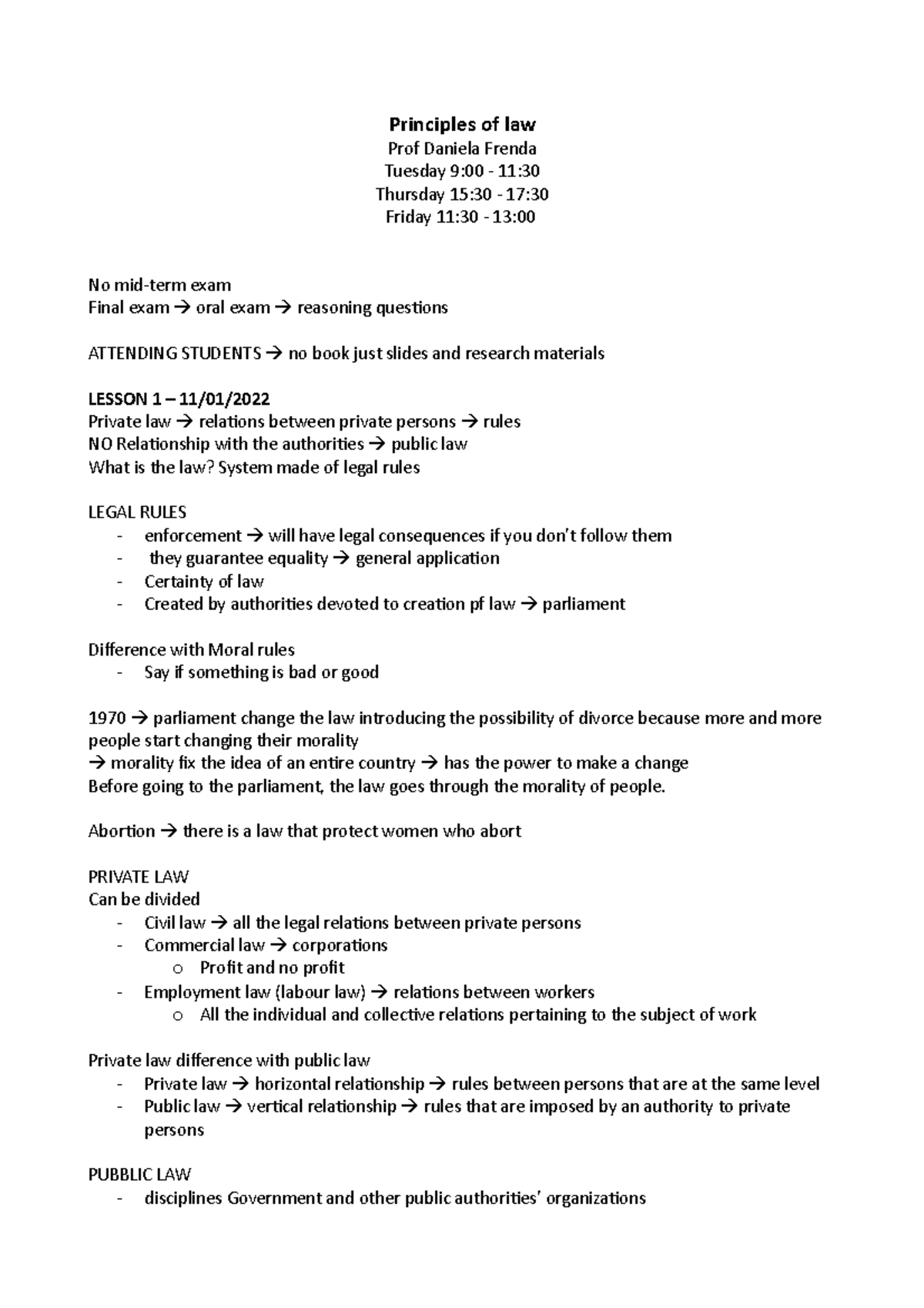 Principles of Law - Lecture notes - Principles of law Prof Daniela ...