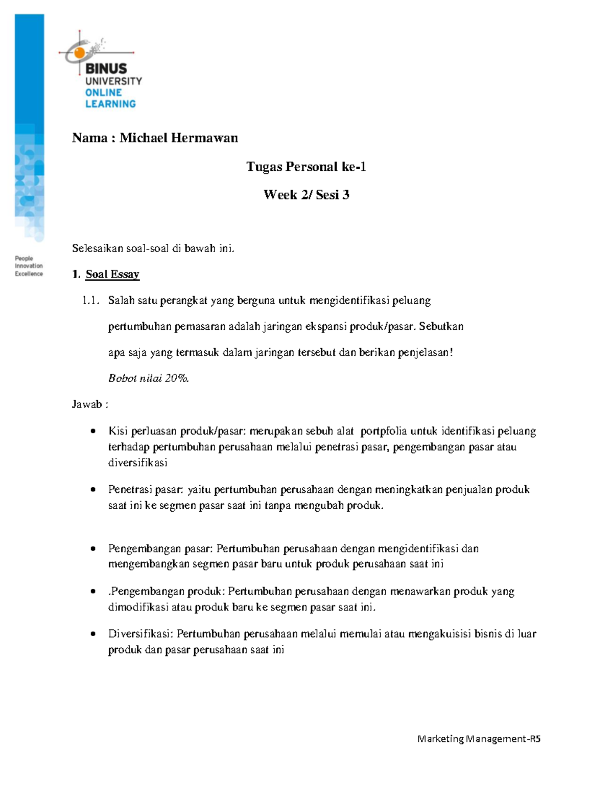 2121 MKTG6113038 T4EA TP1-W2-S3-R5 2502046446 Michael Hermawan - Nama ...