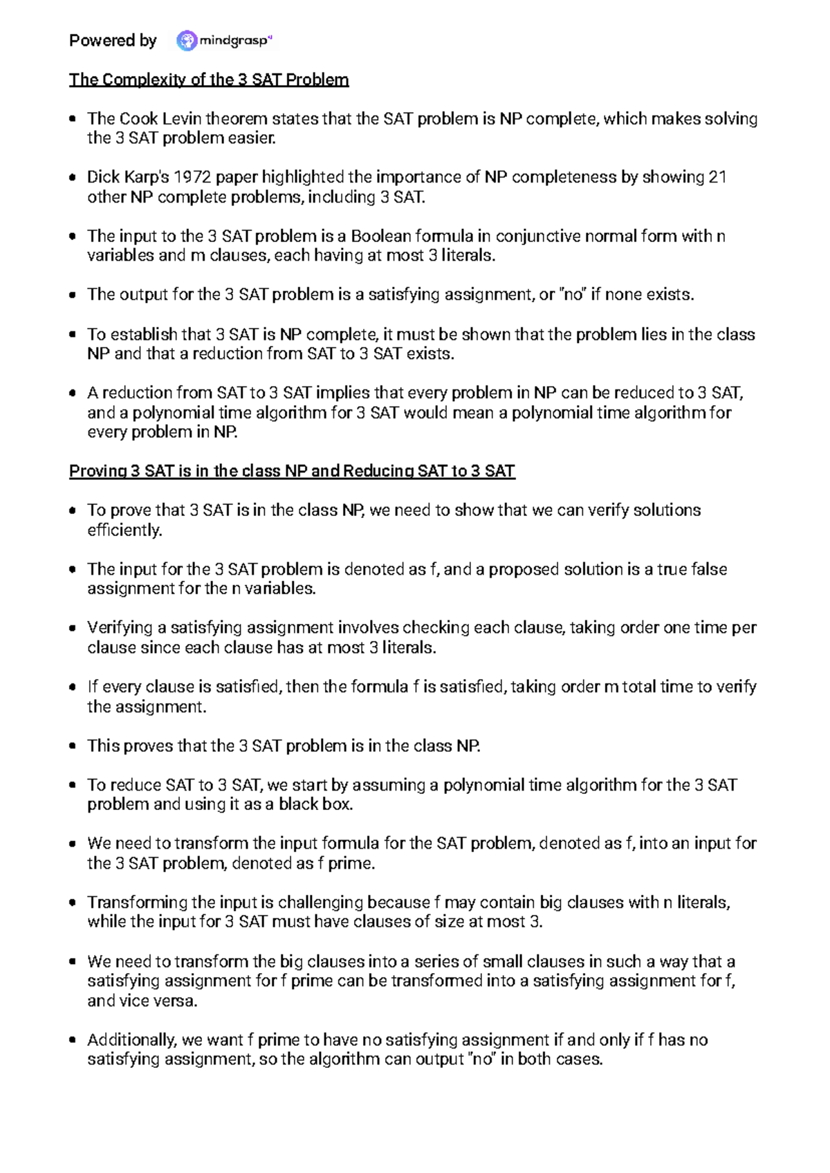 NP2 Smart Notes - The Complexity of the 3 SAT Problem The Cook Levin ...