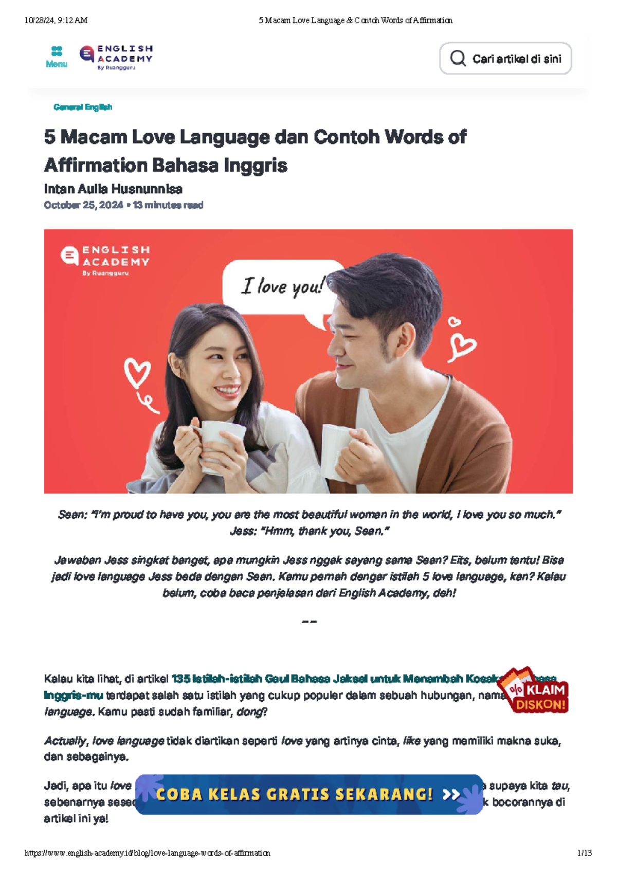 5 Macam Love Language & Contoh Words of Affirmation - ” Jess: “Hmm ...