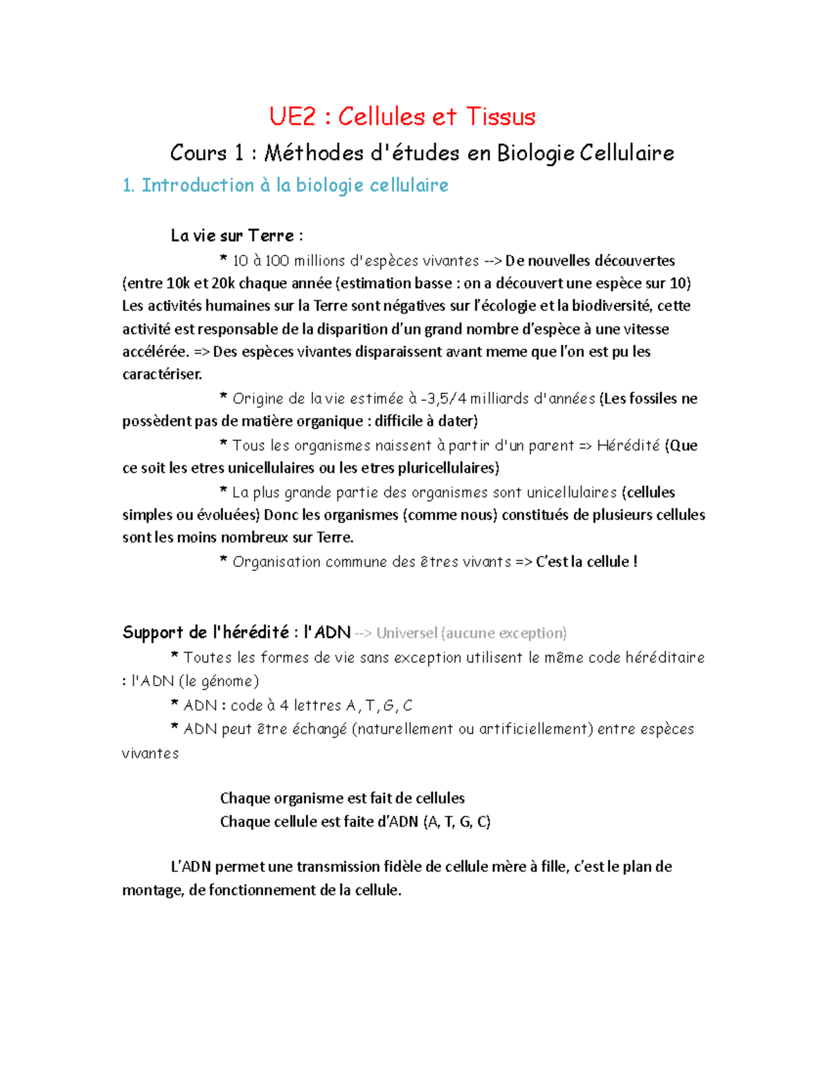 UE2 - Cours 1 Méthodes d'études en biologie cellulaire . PDF - UE2 ...