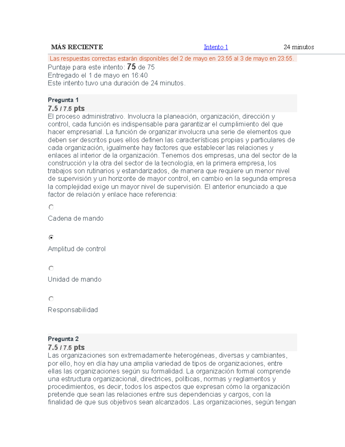 MÁS Reciente - informacion - MÁS RECIENTE Intento 1 24 minutos Las ...