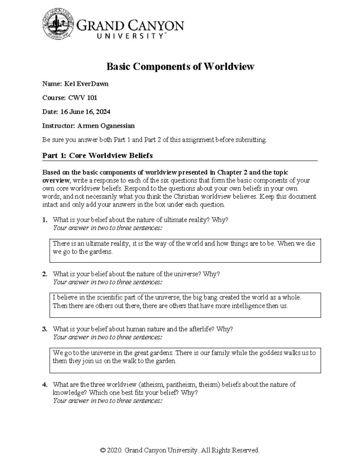 CWV-101-301-RS-T1Basic Components Of Worldview - Basic Components of Worldview Name: Kel ...