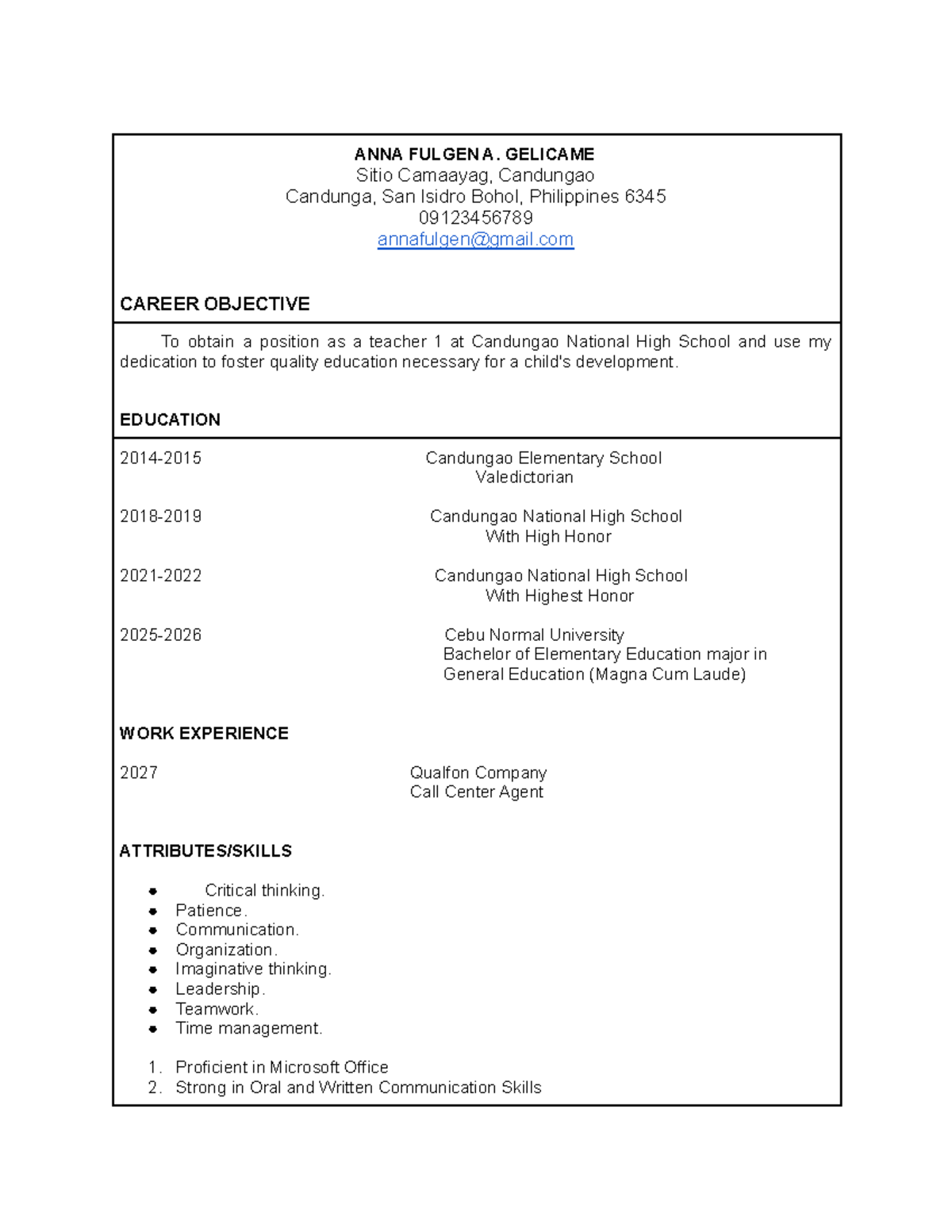ANNA Fulgen A - THIS DOCUMENT ABOVE CONTAINS A LETTER OF RESUME. AN ...