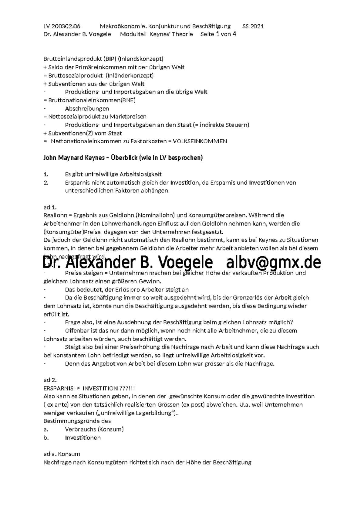 Modulteil Keynes Theorie - Dr. Alexander B. Voegele Modulteil Keynes ...