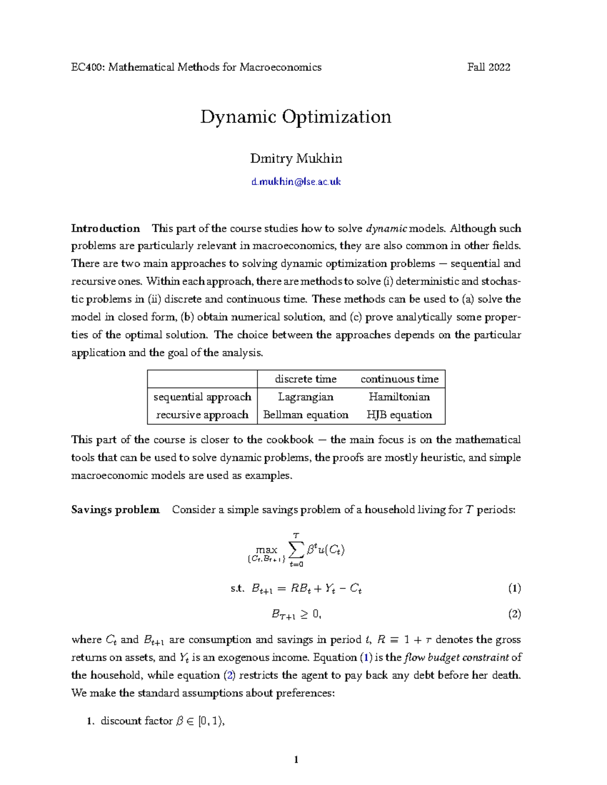 1 Lagrangian - This is a problem set for a math module - EC400 ...