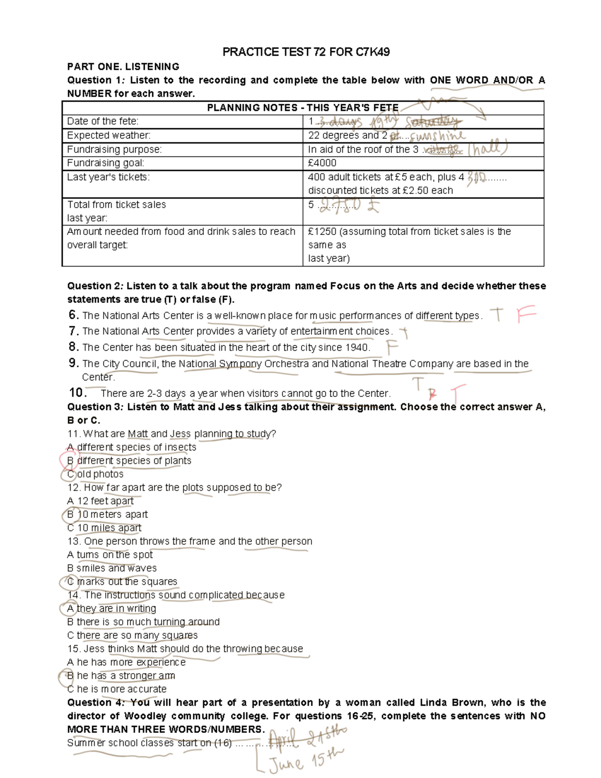 Practice TEST 72 FOR C7K49 - PRACTICE TEST 72 FOR C7K PART ONE ...