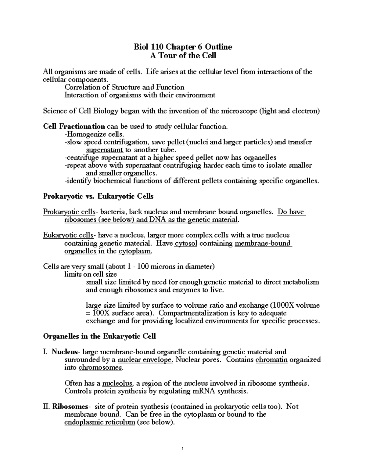 Chapter 6 - A tour of the cell - 1 Biol 110 Chapter 6 Outline A Tour of ...