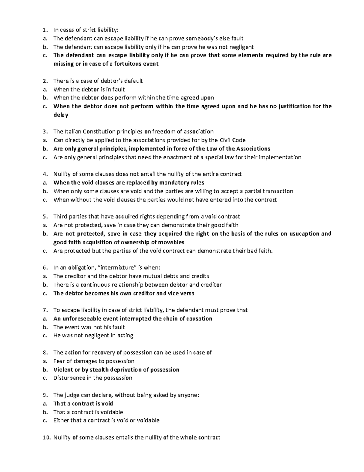 Private-law-mcq - Example questions for private law - In cases of ...
