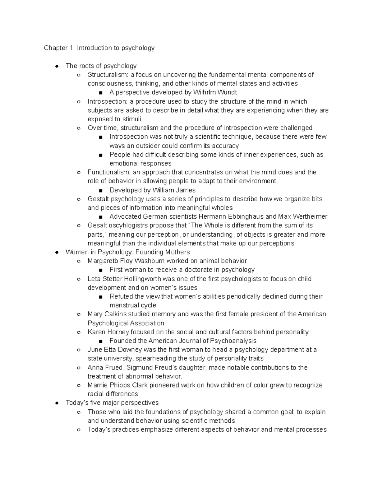 psych notes Session 1-7 - Chapter 1: Introduction to psychology The ...