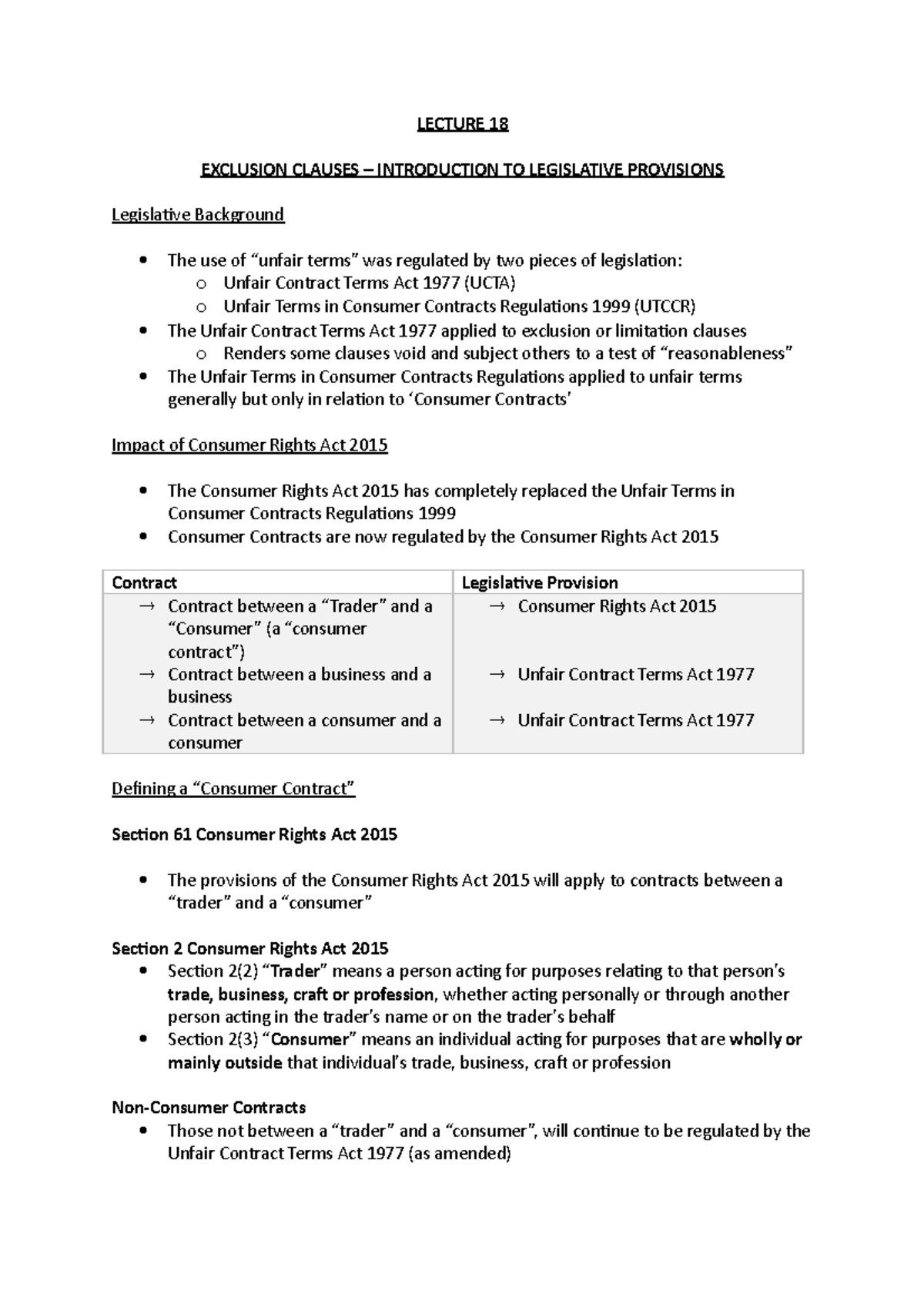 Lecture 18 - LECTURE 18 EXCLUSION CLAUSES – INTRODUCTION TO LEGISLATIVE ...