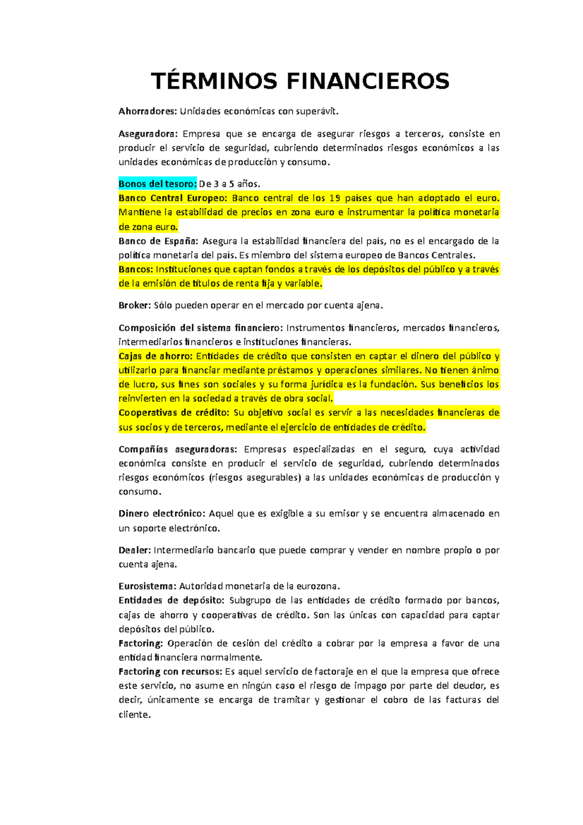 Términos Financieros mas importantes tema 1 - TÉRMINOS FINANCIEROS ...