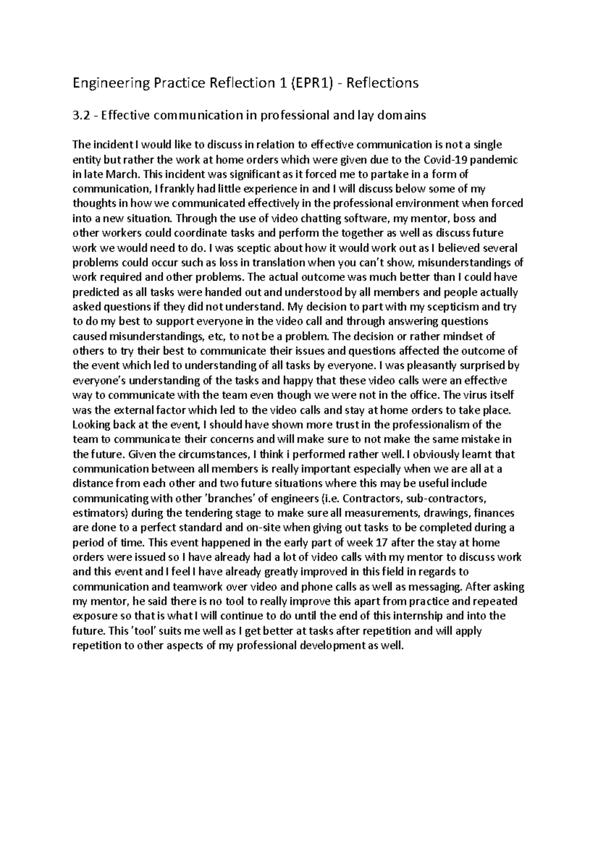 Engineering Practice Reflection 1 - Reflections - Warning: TT ...