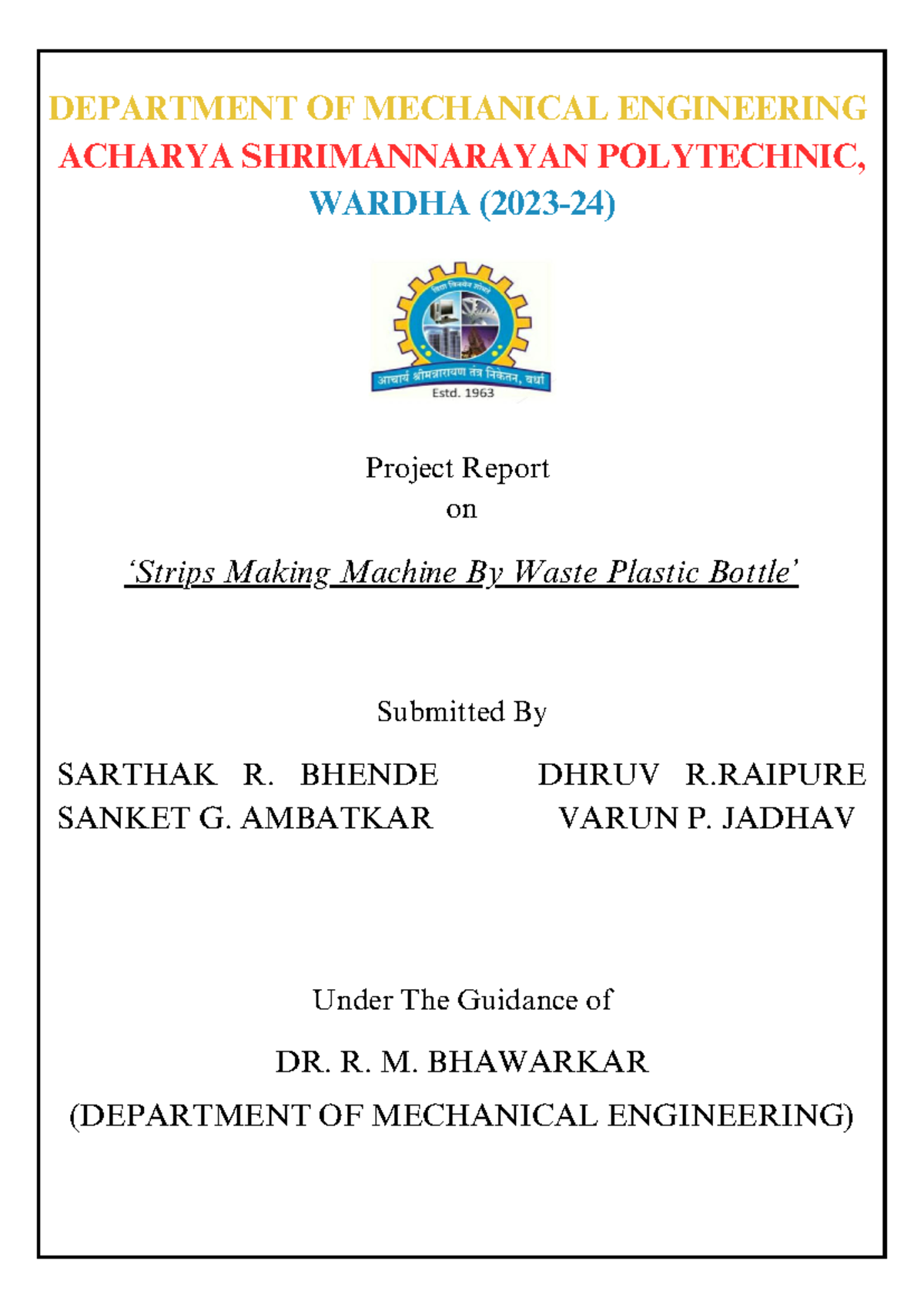Capstone Project Report 6th Sem - DEPARTMENT OF MECHANICAL ENGINEERING ...