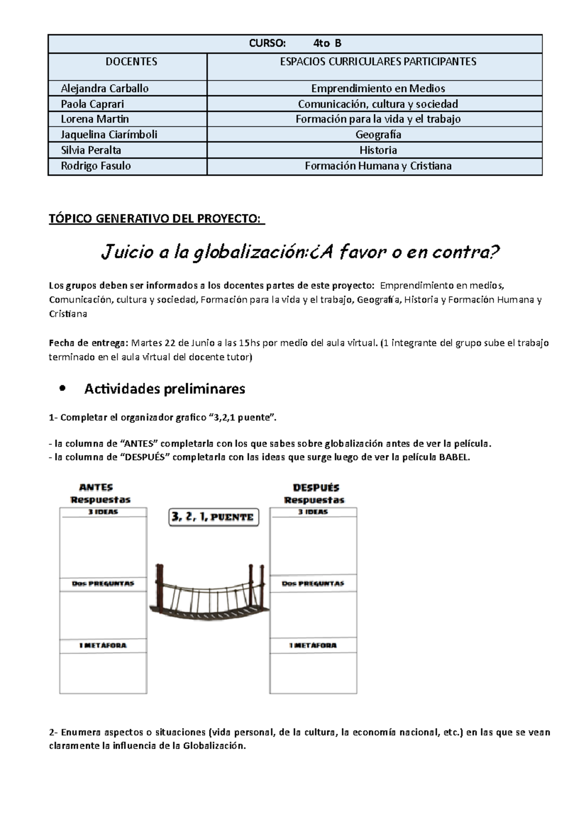 Clase 5 Proyecto 4to B - Actividades preliminares - CURSO: 4to B ...