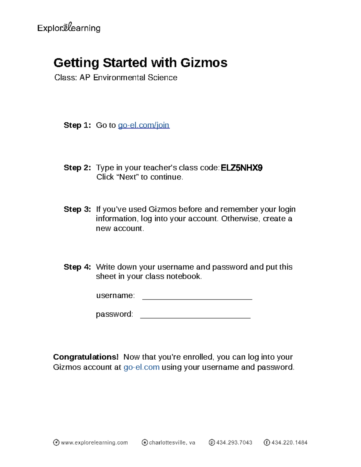 AP Enviro Gizmos enrollment - Step 1: Go to go-el/join Step 2: Type in ...