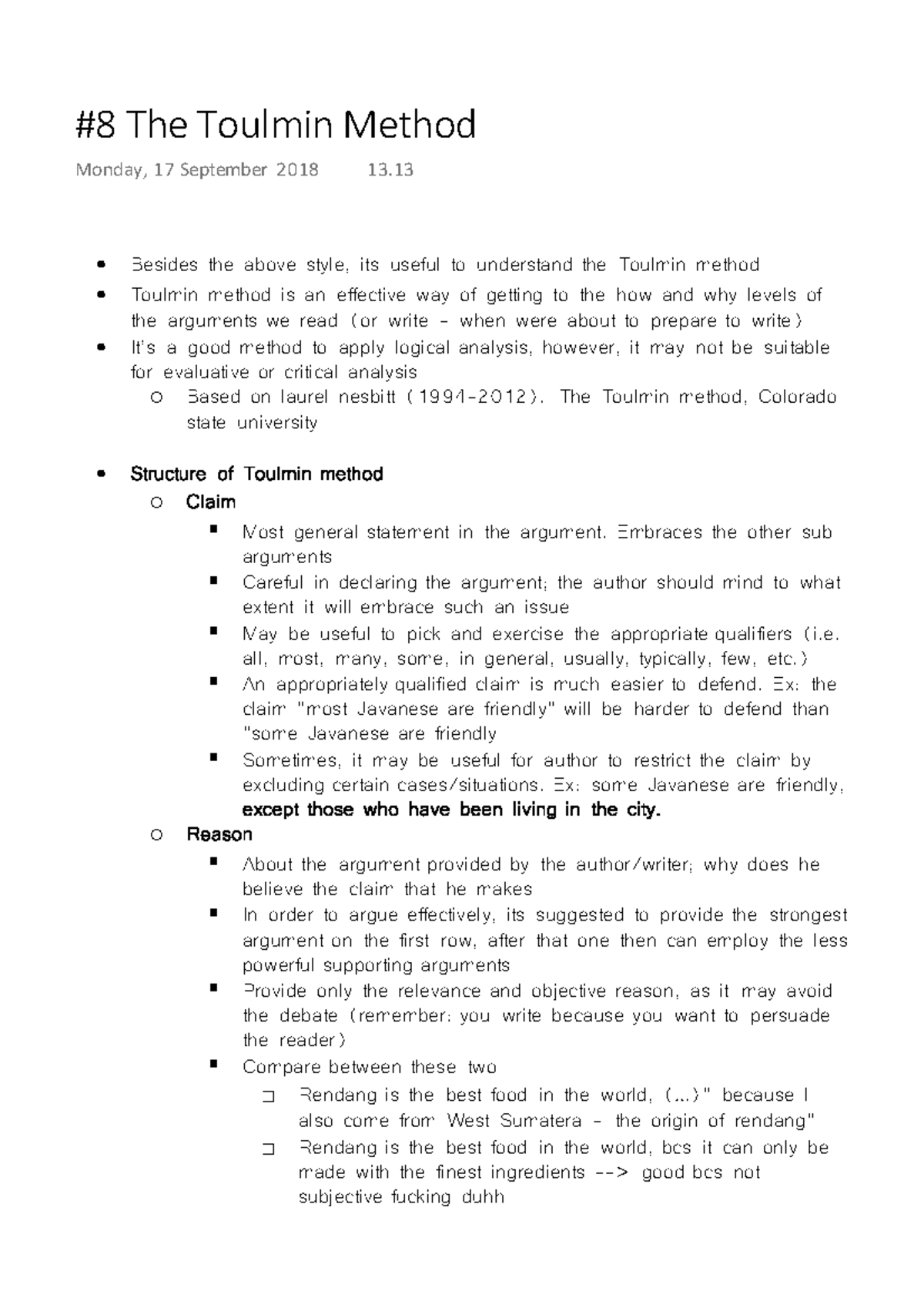 The Toulmin Method - Lecture notes 10 - The Toulmin Method Monday, 17 ...