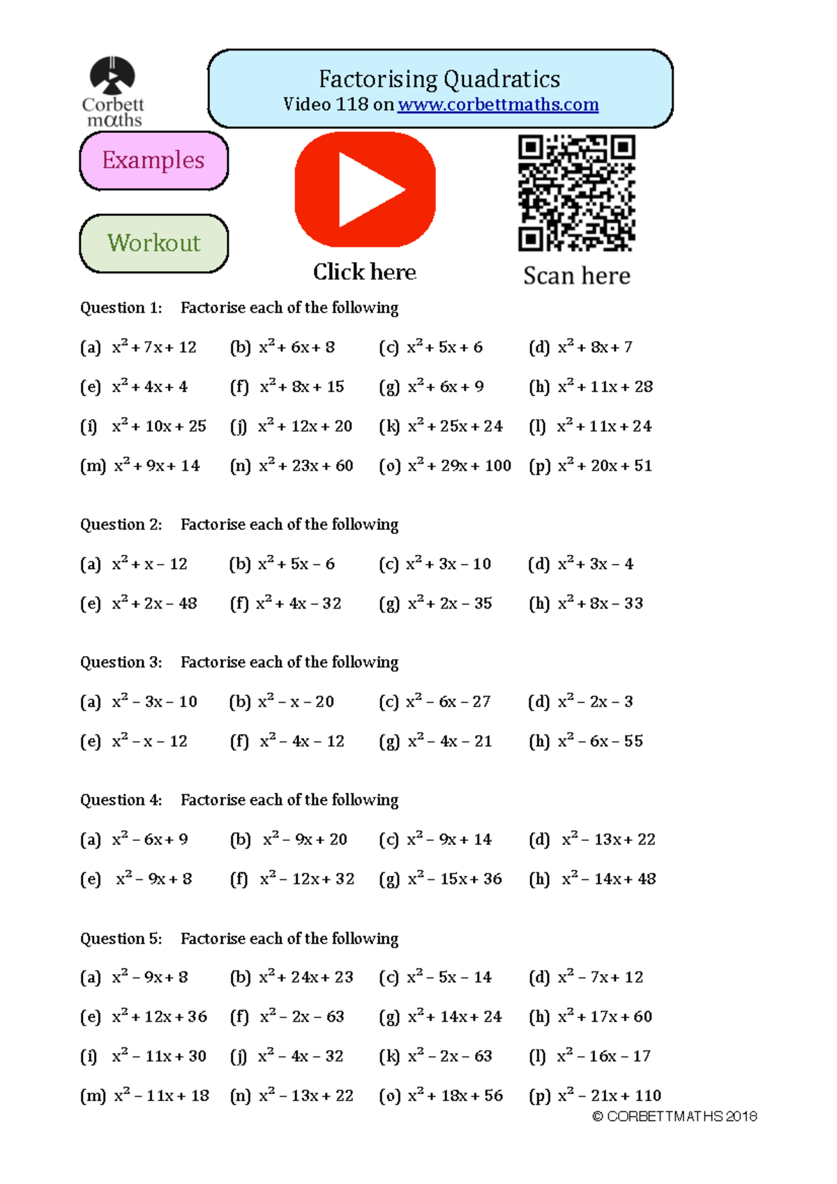 Factorising Quadratics - ! Factorising Quadratics Video 118 on ...