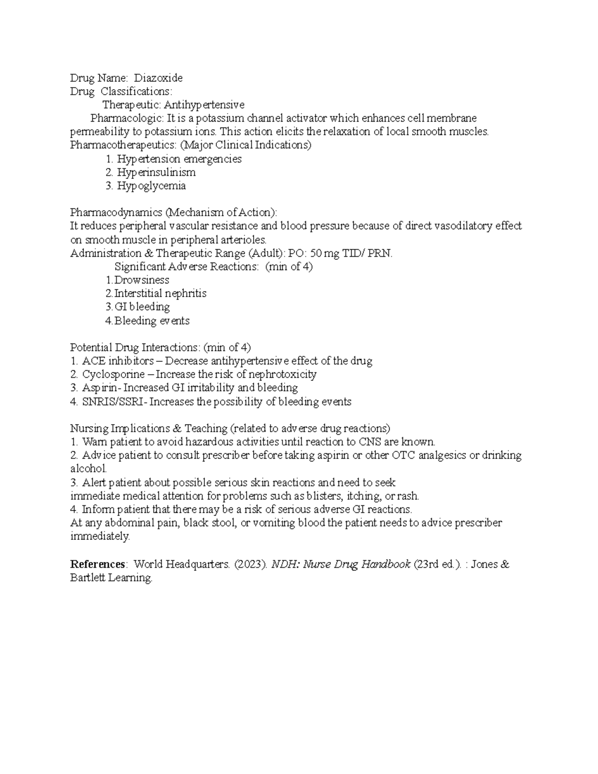 Drug Monograph #4 - Drug Name: Diazoxide Drug Classifications ...