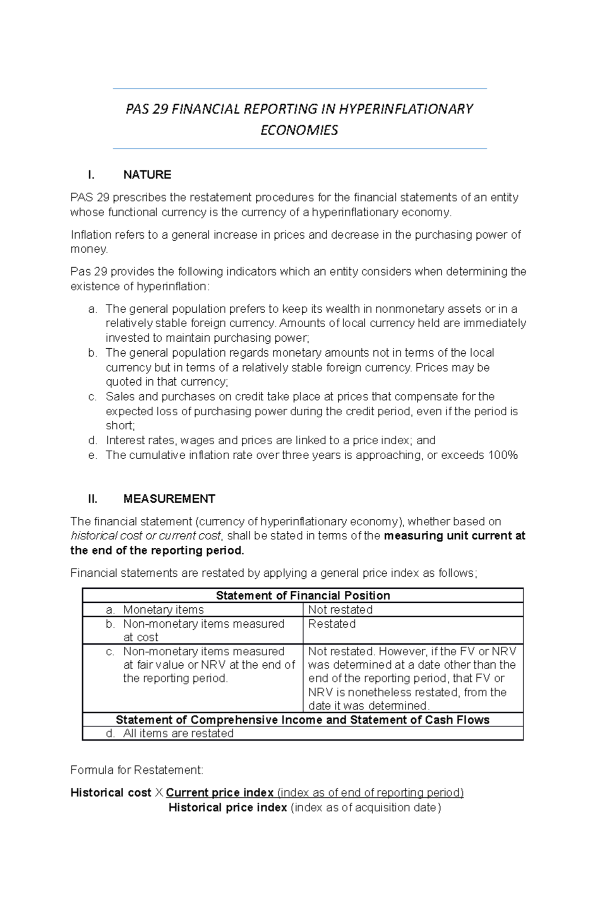 PAS 29 Financial Reporting IN Hyperinflationary Economies - PAS 29 ...