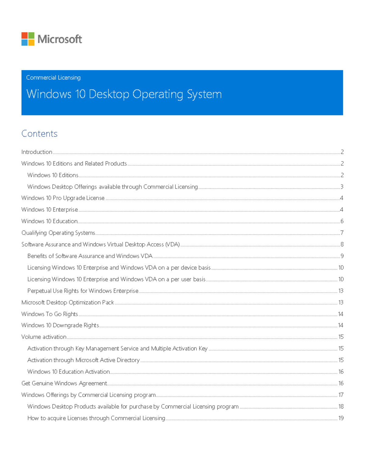 Windows 10 volume licensing guide - Contents Commercial Licensing ...