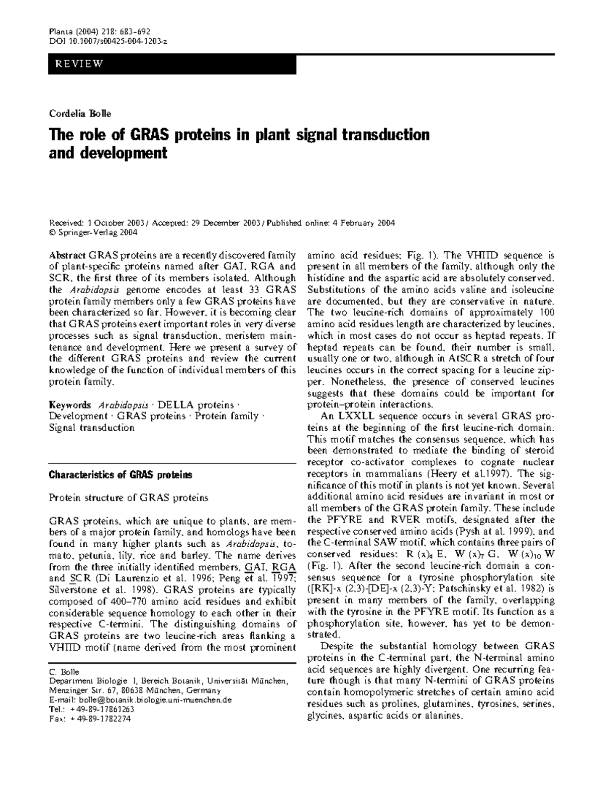 GRAS proteines - Cours sur régulation génique - R EV IE W Cordelia ...
