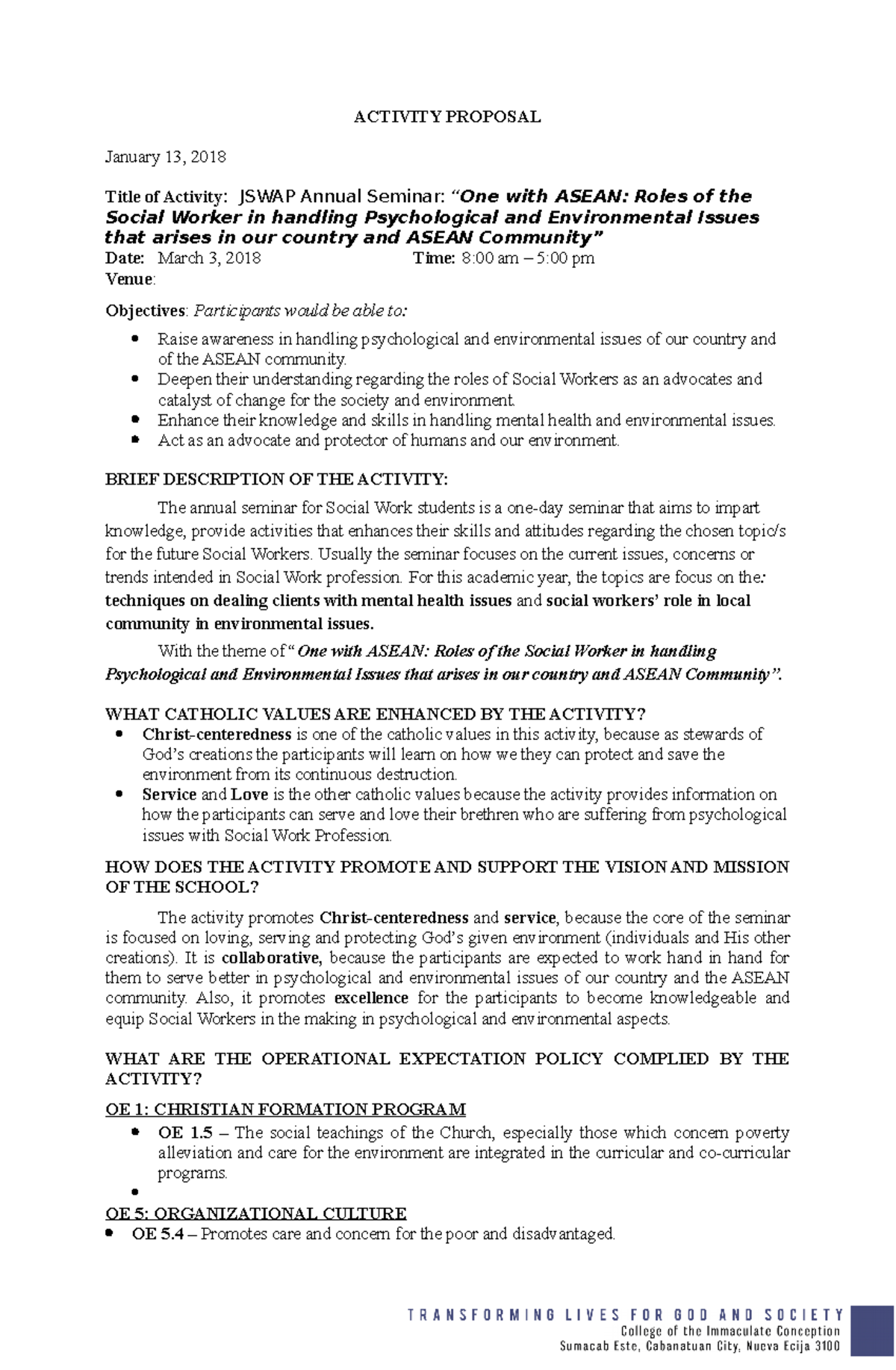 Activity Proposalsample - ACTIVITY PROPOSAL January 13, 2018 Title of ...