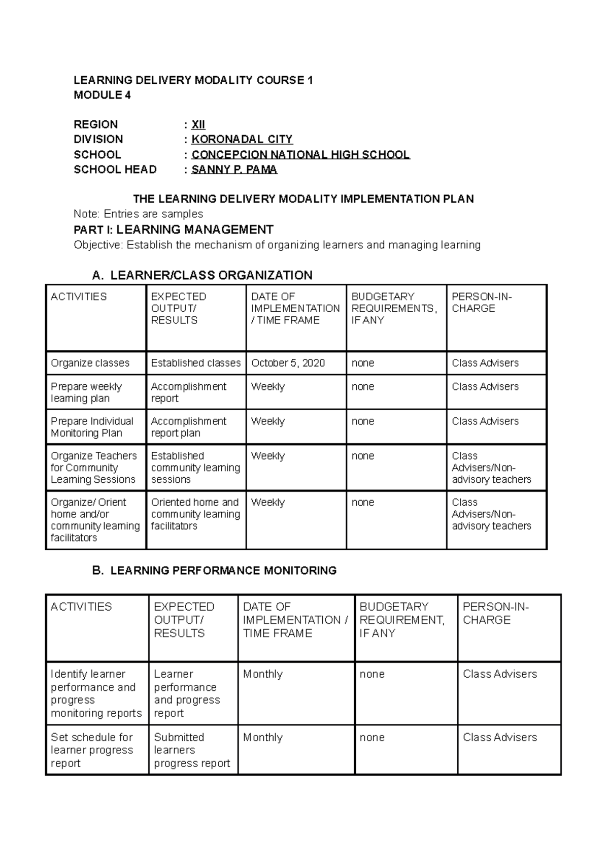 MODULE 4-COURSE 1 LDM - LEARNING DELIVERY MODALITY COURSE 1 MODULE 4 ...