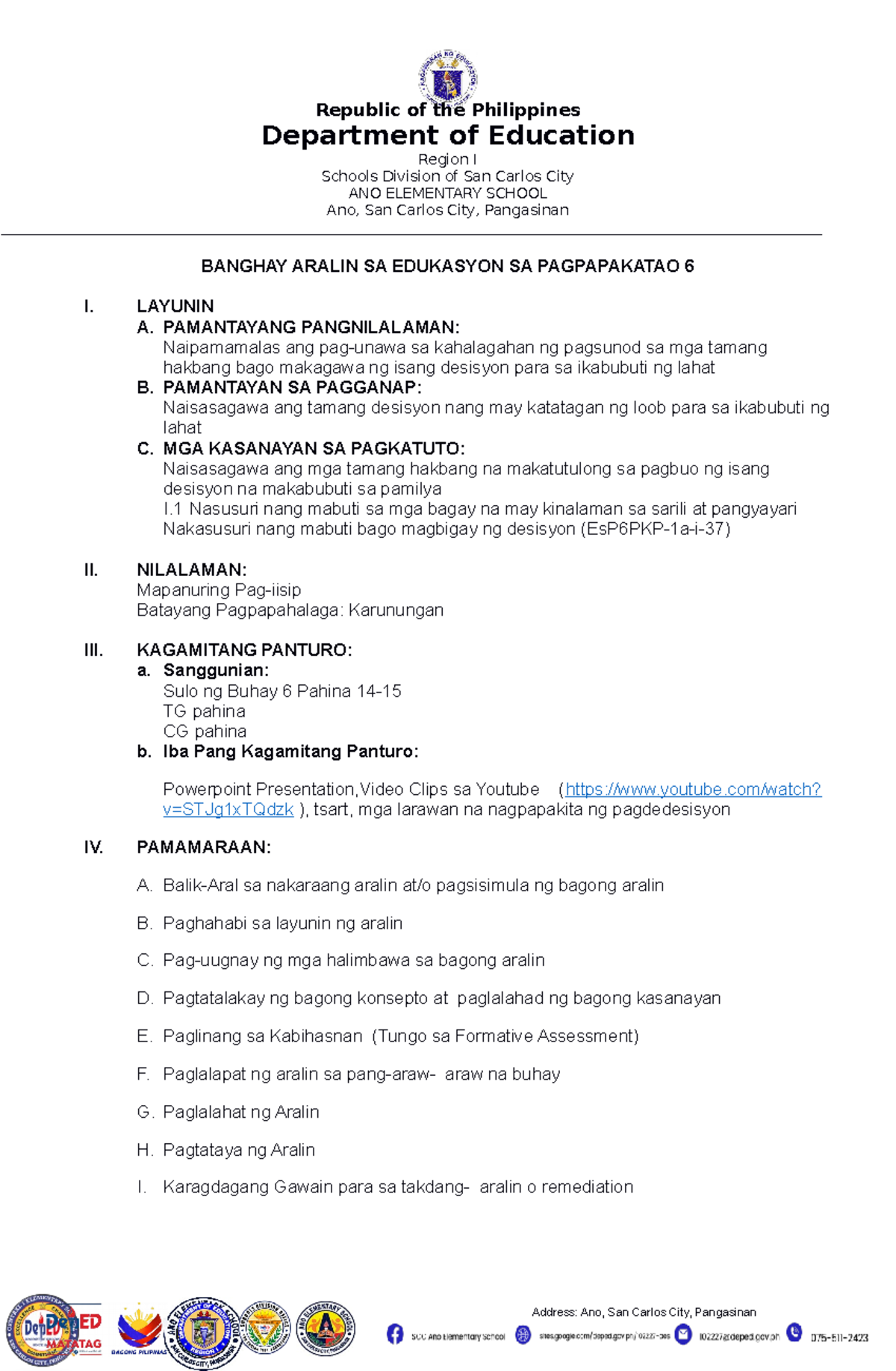 Lesson PLAN Format - Department of Education Schools Division of San ...