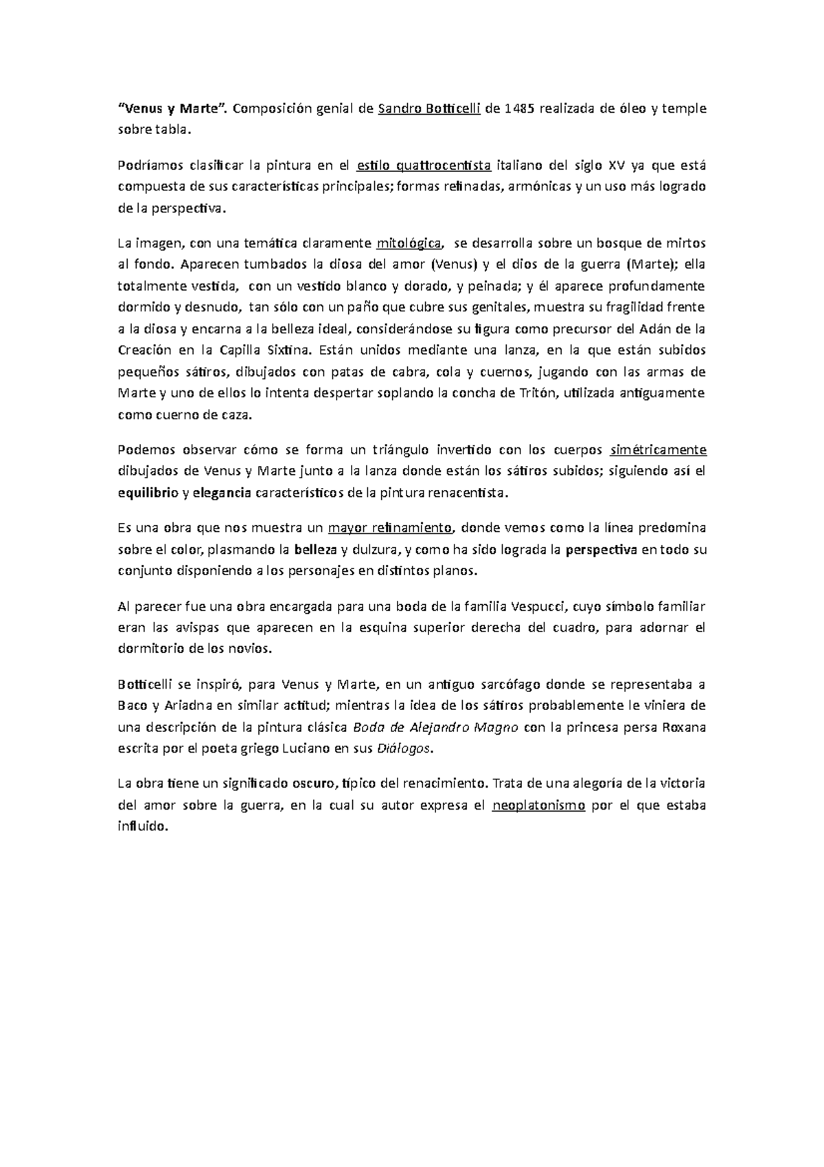 Comentarios de obra renacimiento - “Venus y Marte”. Composición genial ...