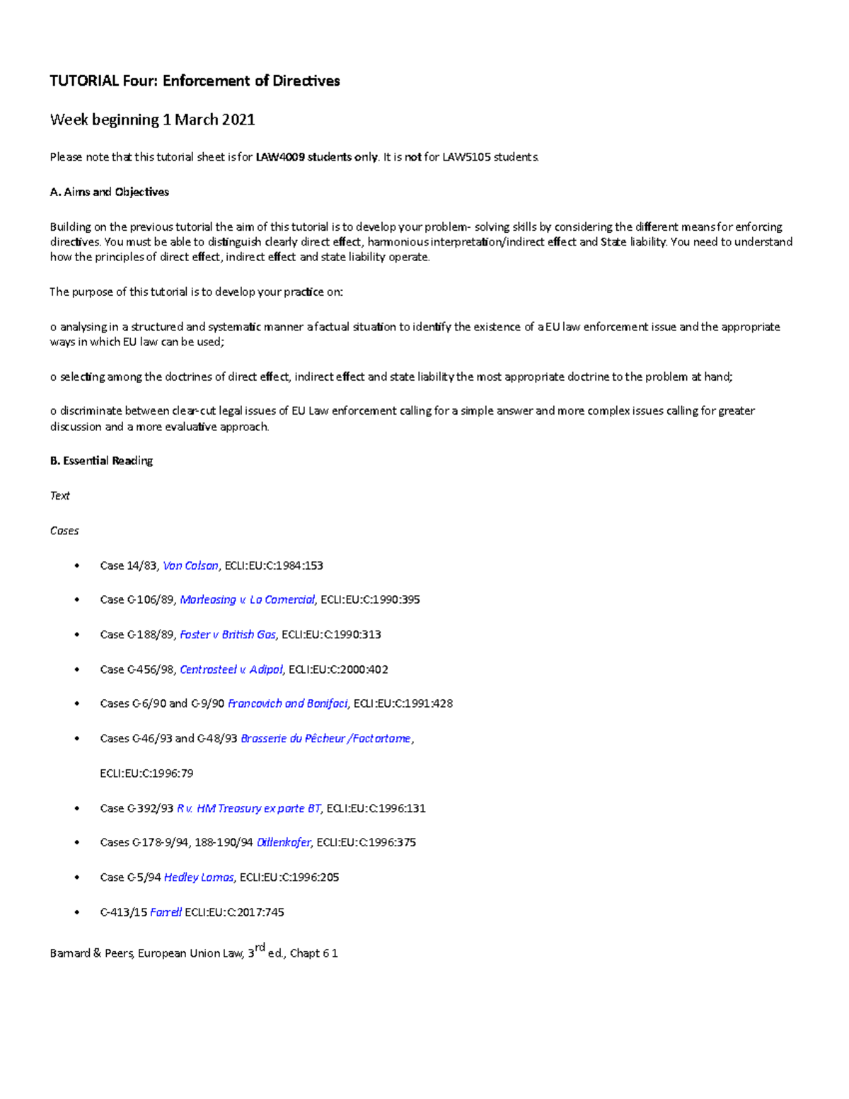 Tutorial Four- Enforcement of Directives - TUTORIAL Four: Enforcement ...