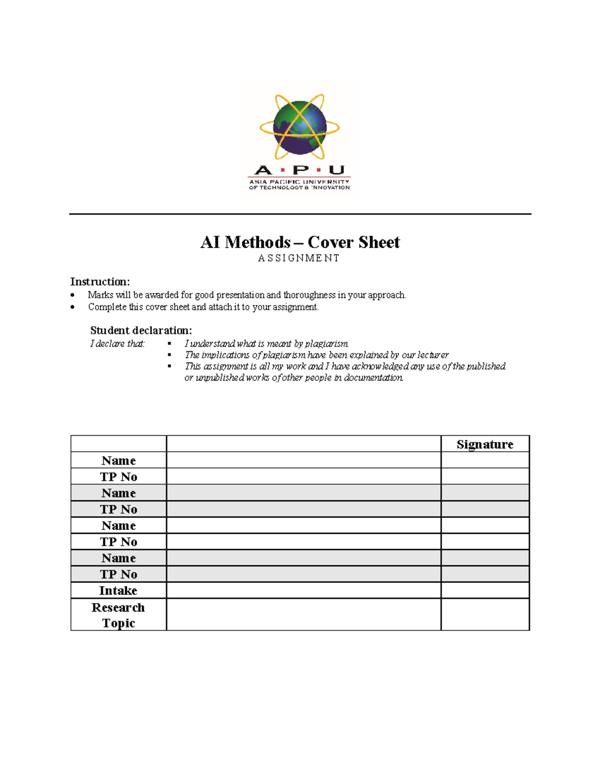 AIM Assignment question - AI Methods – Cover Sheet A S S I G N M E N T ...