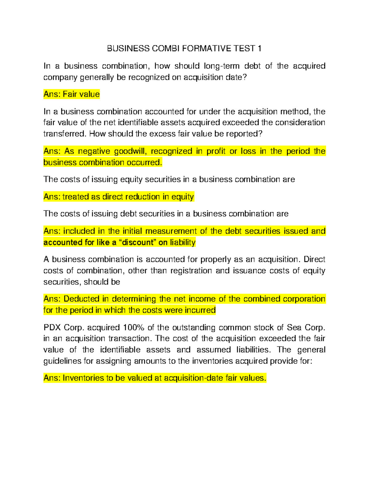 Business Combi Formative Test 1 - BUSINESS COMBI FORMATIVE TEST 1 In a ...