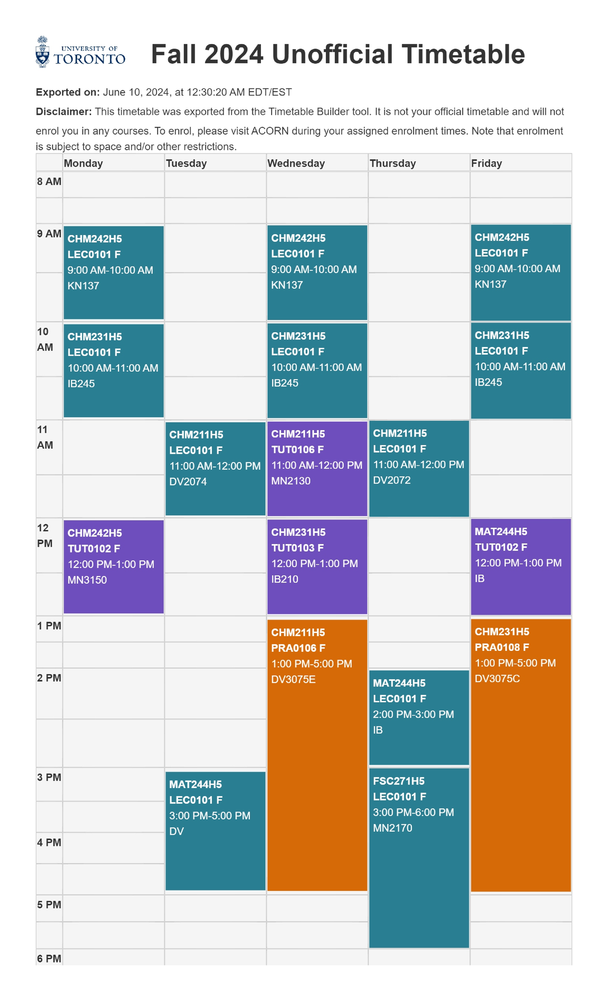Timetable - It is not your official timetable and will not enrol you in ...