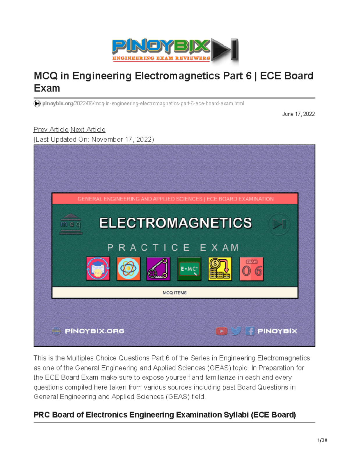 Pinoybix.org-MCQ in Engineering Electromagnetics Part 6 ECE Board Exam - June 17, 2022 MCQ in ...