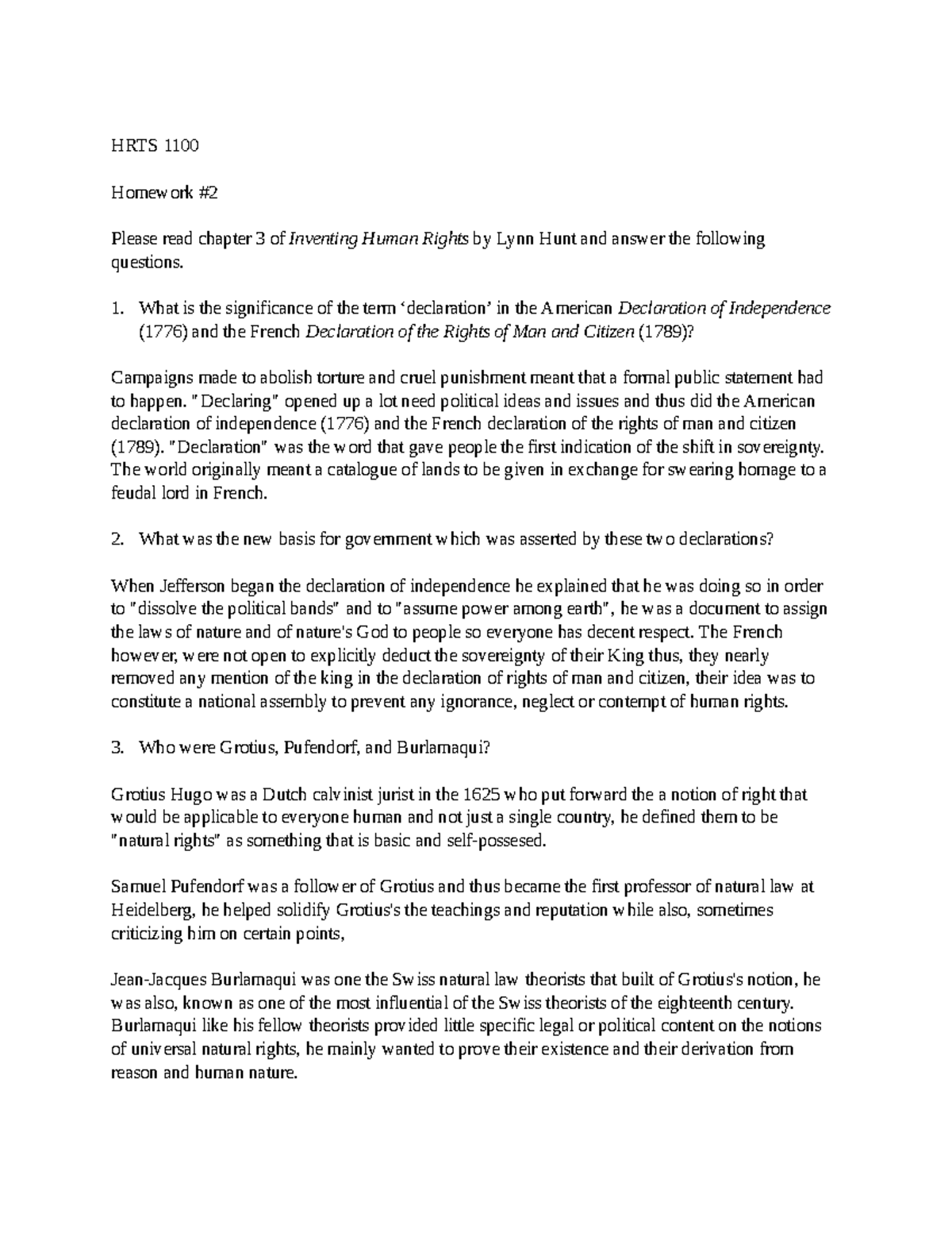 Homework 2 Human Rights - HRTS 1100 Homework #2 Please read chapter 3 ...