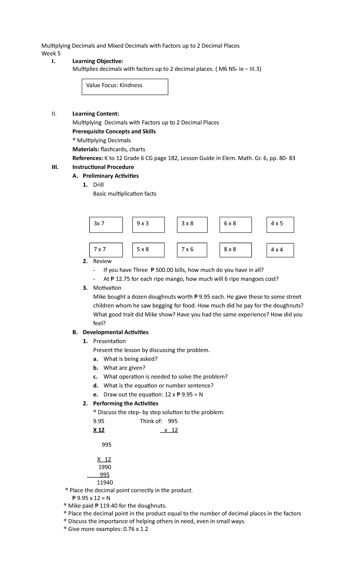 Week 5 (Multiplying Decimals and Mixed Decimals) - Multiplying Decimals ...