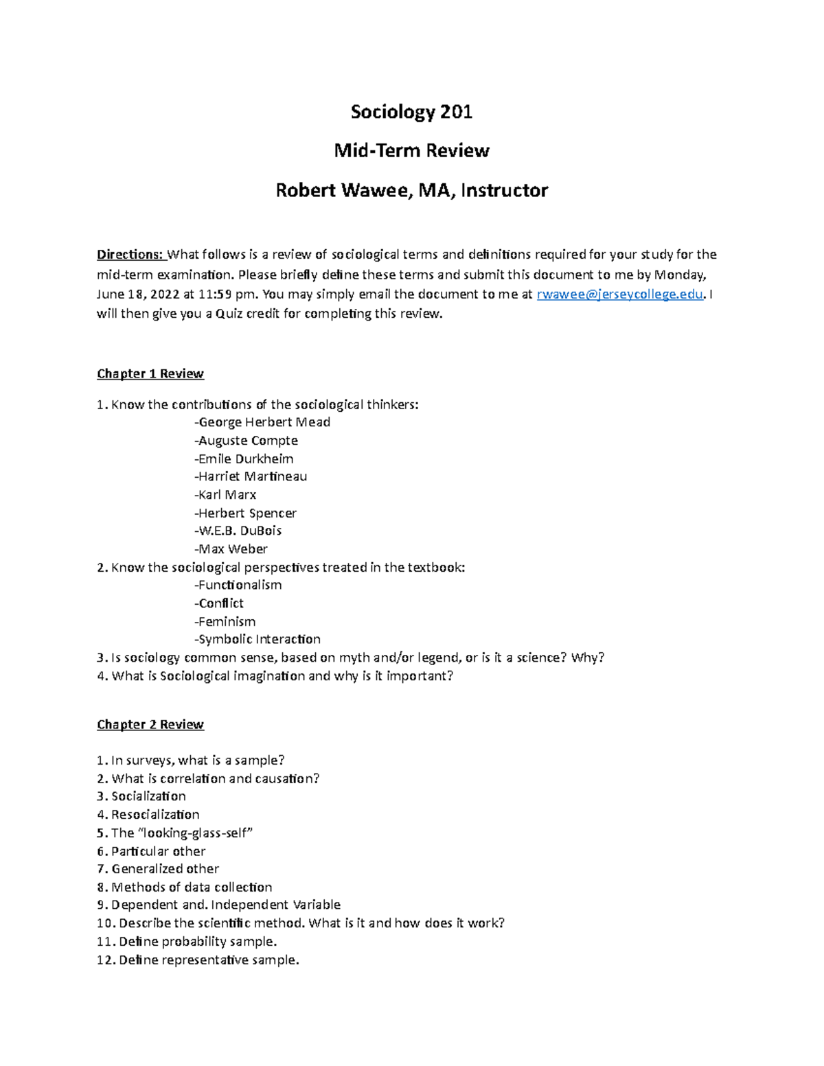 Sociology Midterm Review - Sociology 201 Mid-Term Review Robert Wawee ...