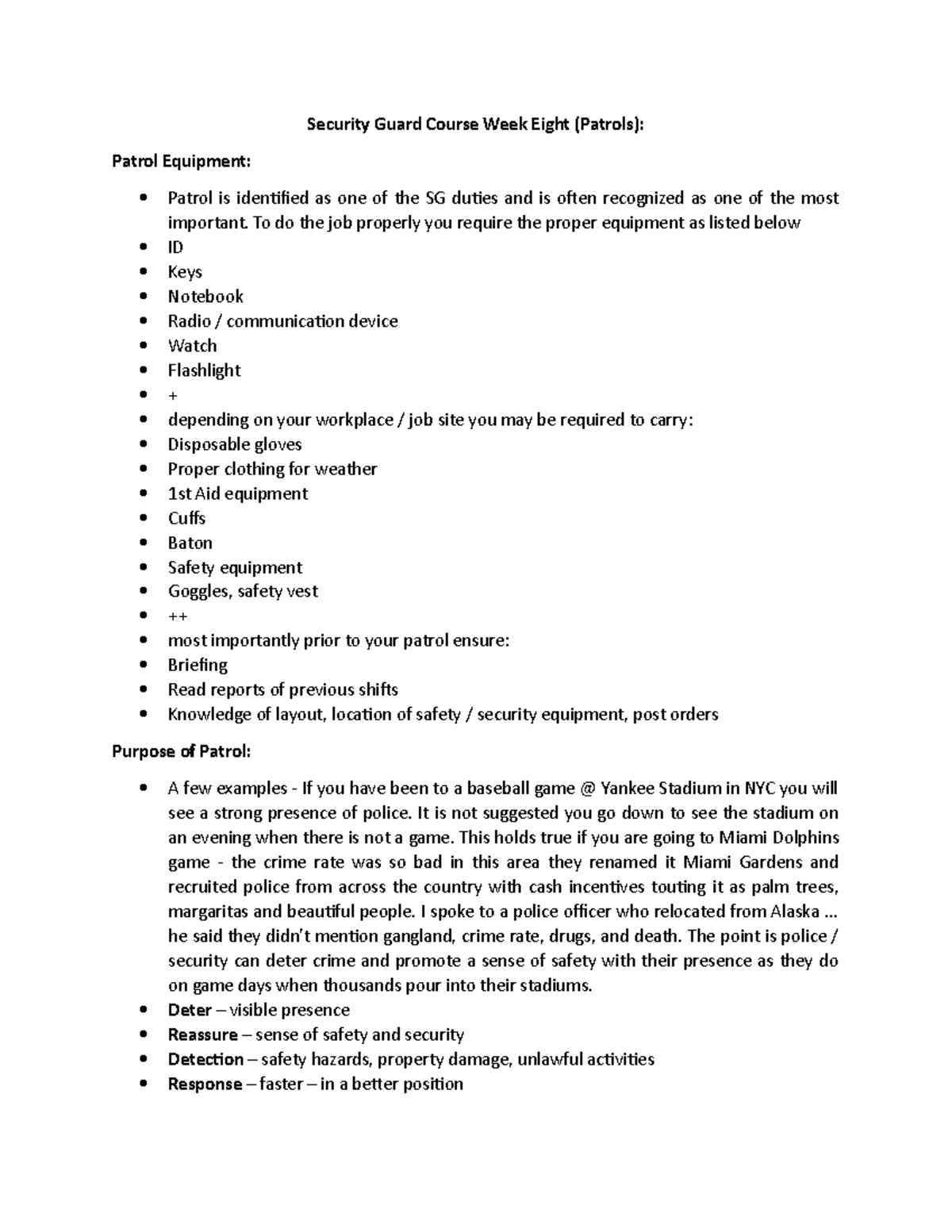 Security Guard Course Week Eight - To do the job properly you require ...