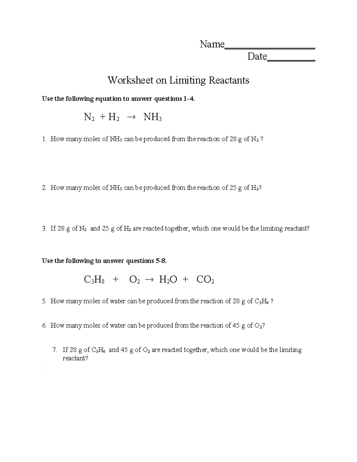 Extra WS Limiting reactants - Name_________________ Date ...