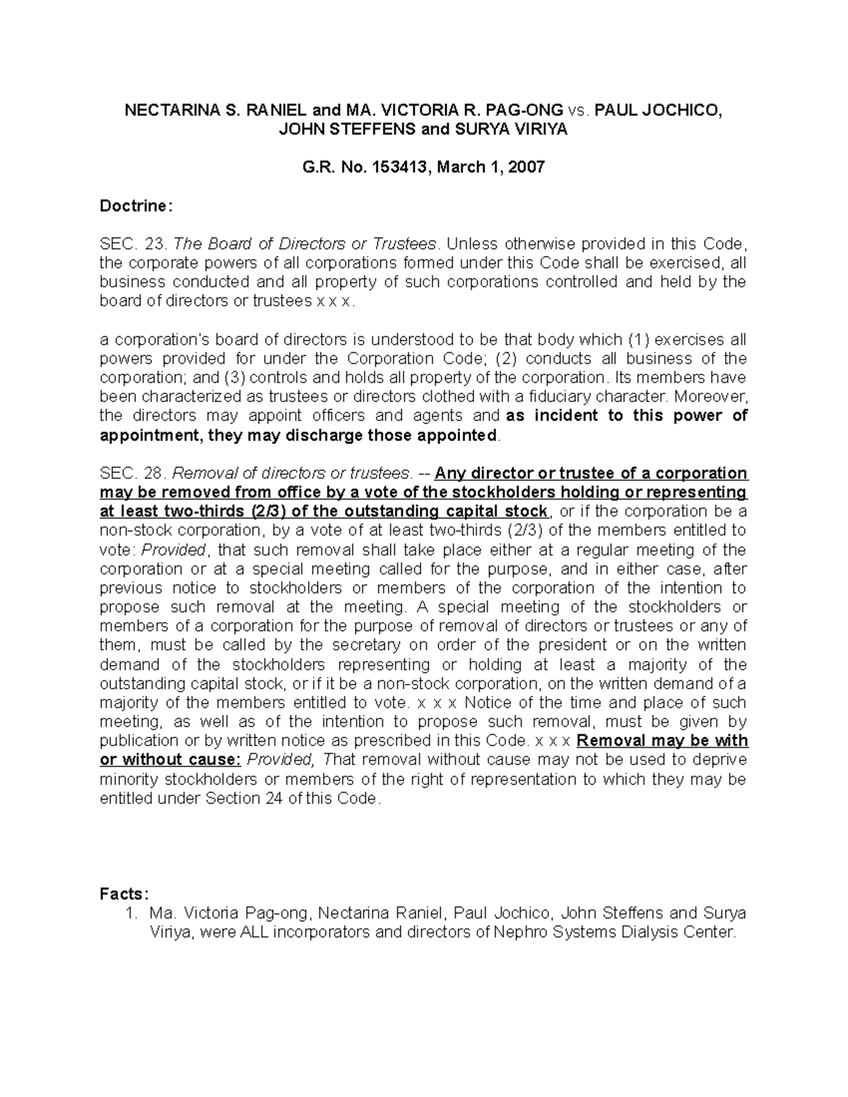 Removal for Cause by the Board Nectarina Raniel - NECTARINA S. RANIEL ...